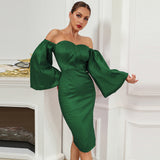 Off Shoulder Long Sleeve Midi Pagoda Sleeve Bodycon Dress HB73610 – MagChic