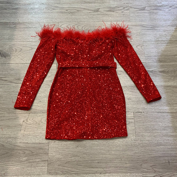 Off Shoulder Long Sleeve Mini Sequined Bodycon Dress HT2763 – MagChic